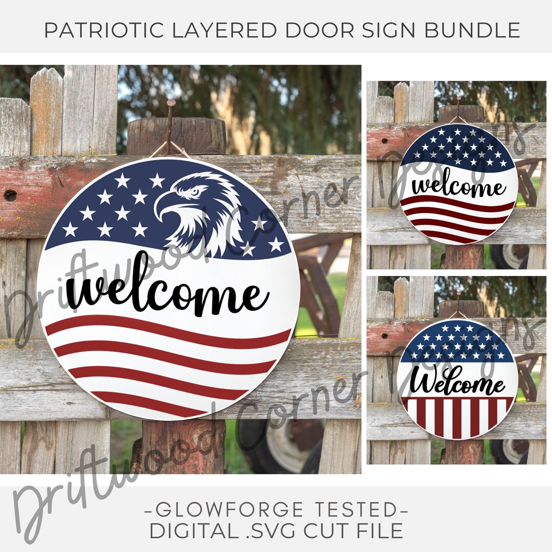 Patriotic Summer Round Porch Sign SVG Digital Bundle, Laser Cut Layered ...