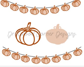 Fall Garland SVG Digital Cut File Bundle, Laser Cut Pumpkins, Autumn ...