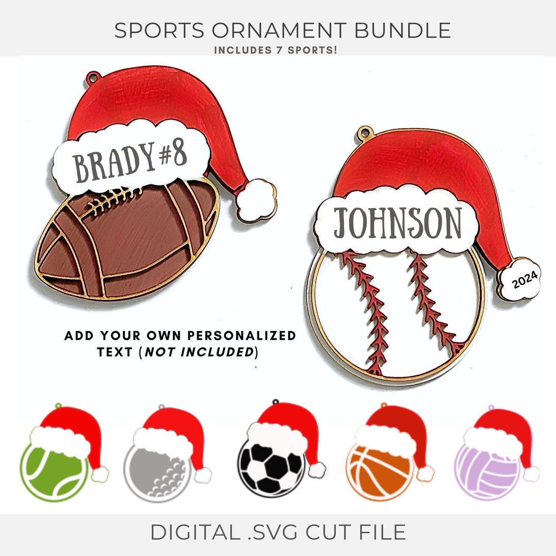 Sports Christmas Ornament SVG Bundle, Sport Santa Hat, Ball Bundle ...