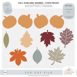 Fall Garland SVG Digital Cut File Bundle, Laser Cut Pumpkins, Autumn ...