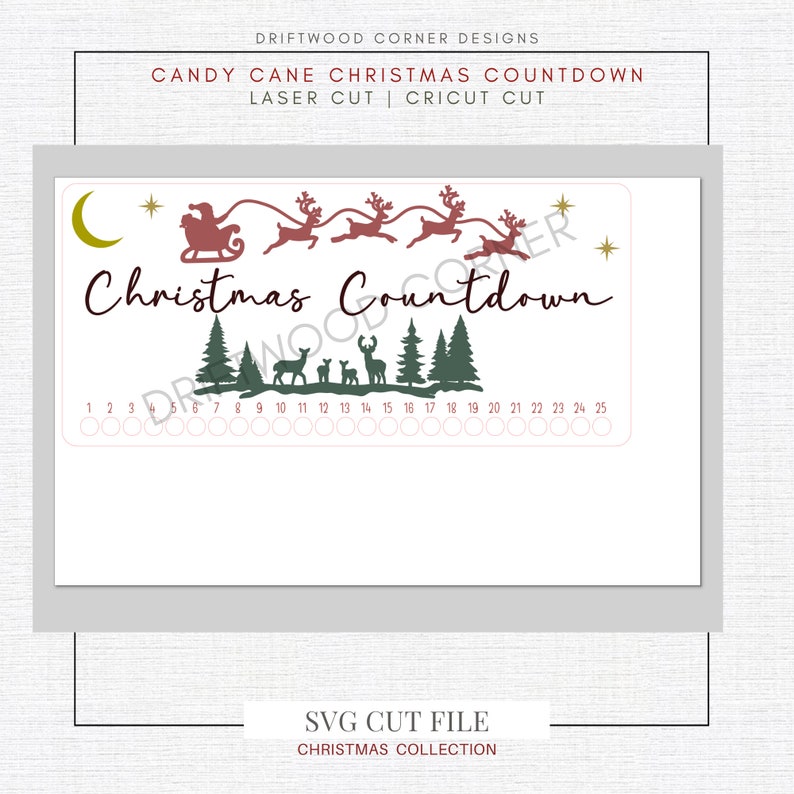 Candy Cane Countdown Calendar SVG Cut Digital File, Santa Sleigh and ...