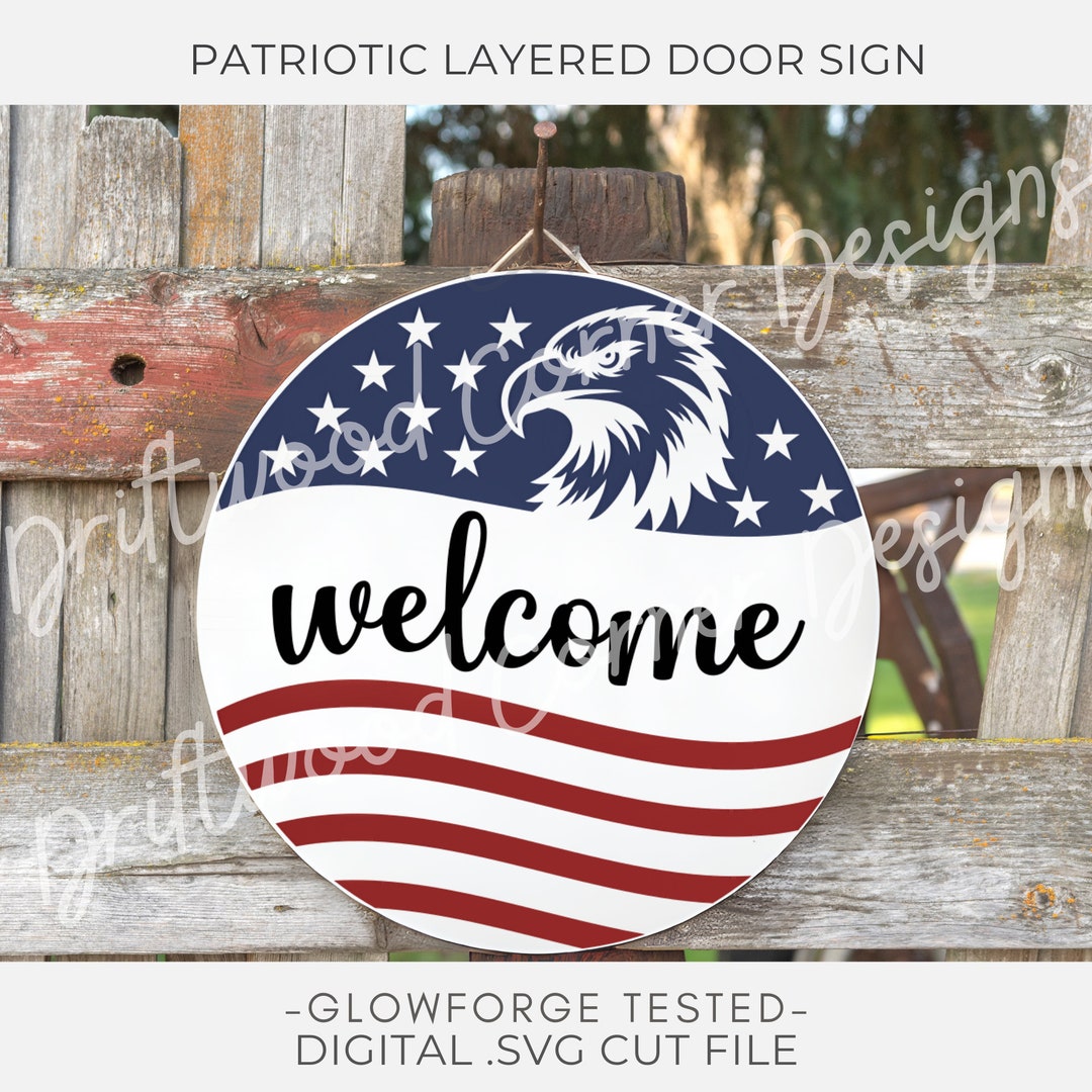 Patriotic Summer Round Porch Sign SVG Digital Bundle, Laser Cut Layered ...