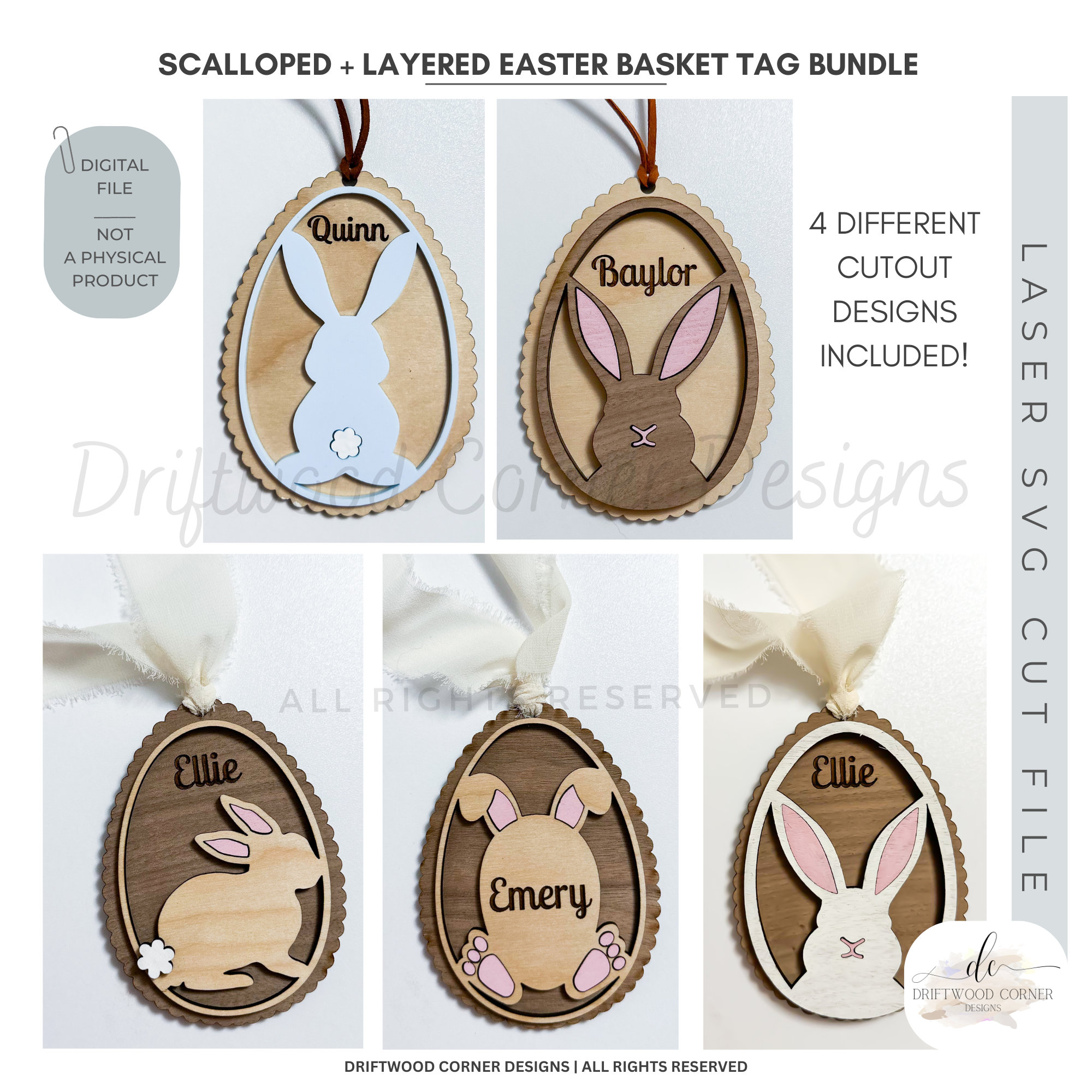 Scalloped Easter Basket Tag SVG Bundle! Our New Easter Name Tag Designs ...