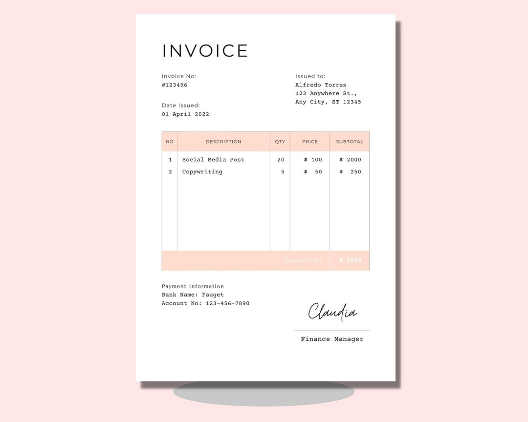 Invoice Editable Template, Printable Order Form Invoice, Social Media ...