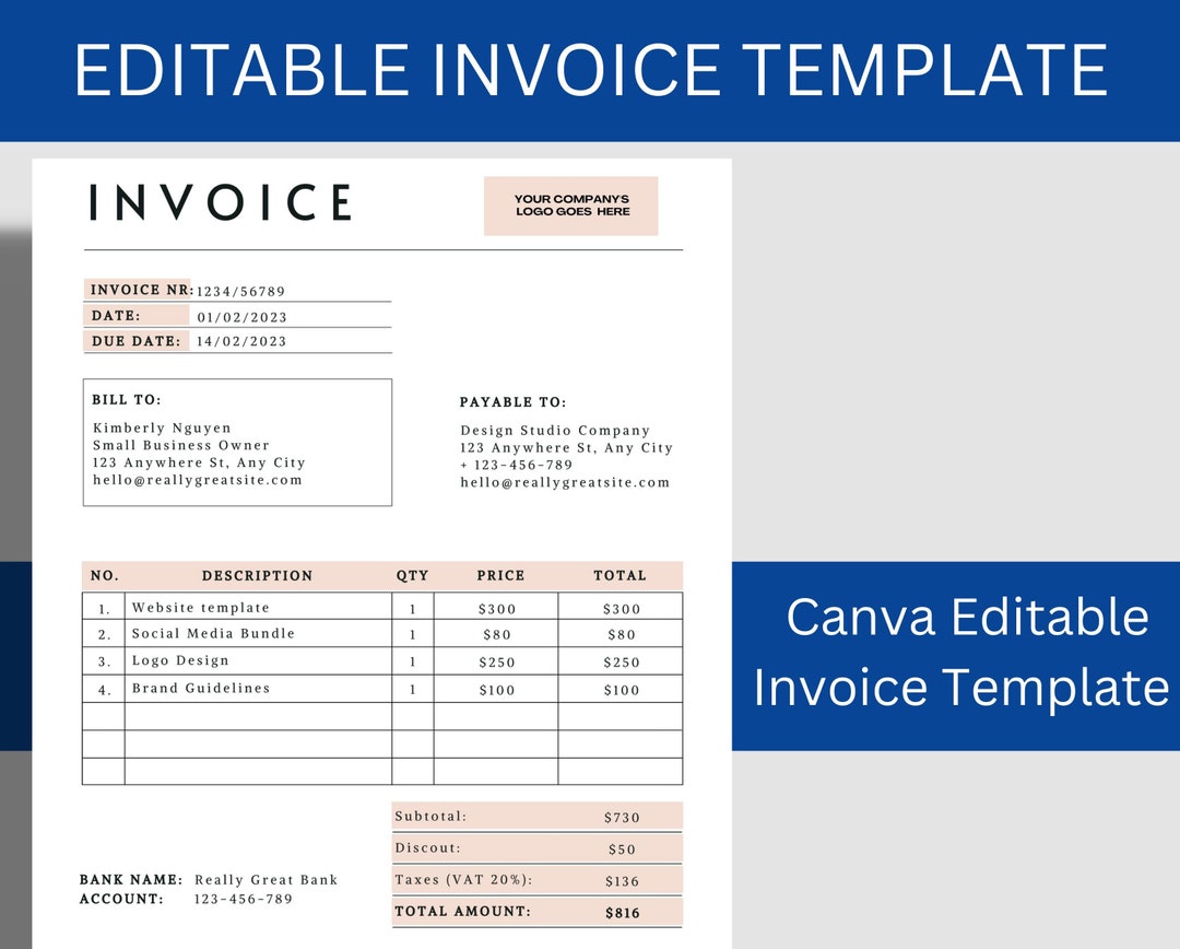 Invoice Editable Template, Printable Order Form, Minimalist Invoice ...