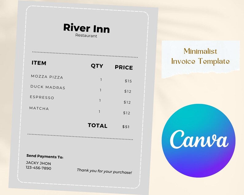 Invoice Template Receipt Template Invoice Price List - Etsy