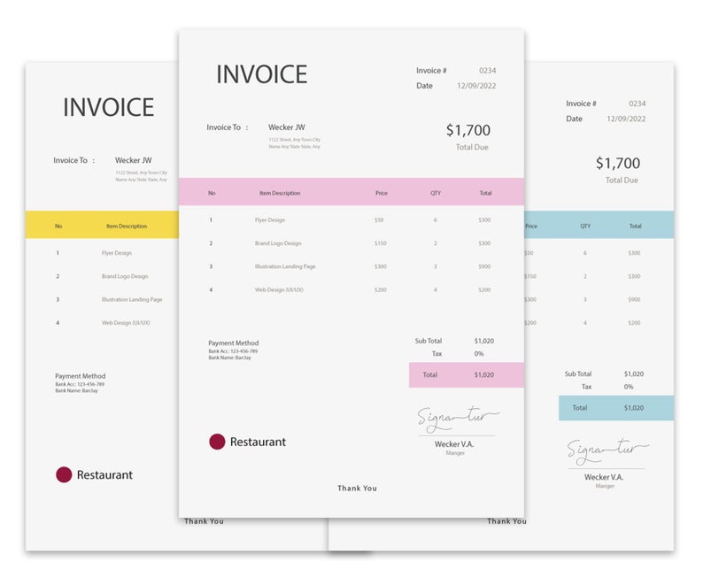 Invoice Editable Template Printable Order Form Invoice - Etsy