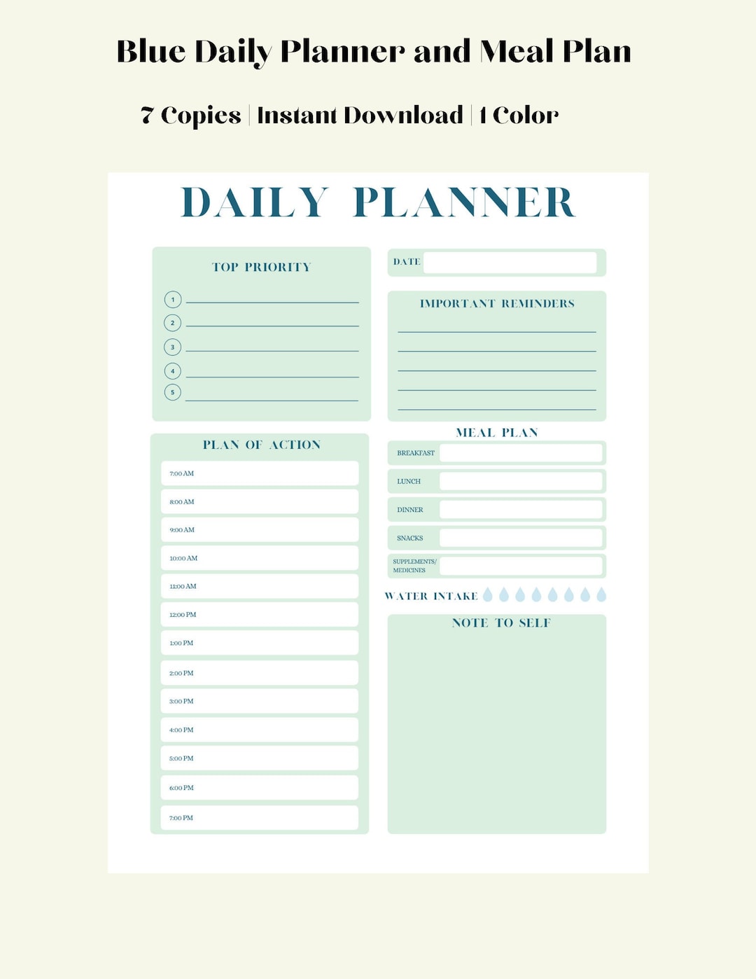 Daily Planner in Blue - Downloadable File - Etsy