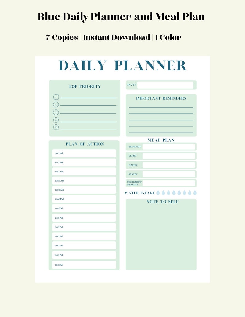 Daily Planner in Blue Downloadable File - Etsy