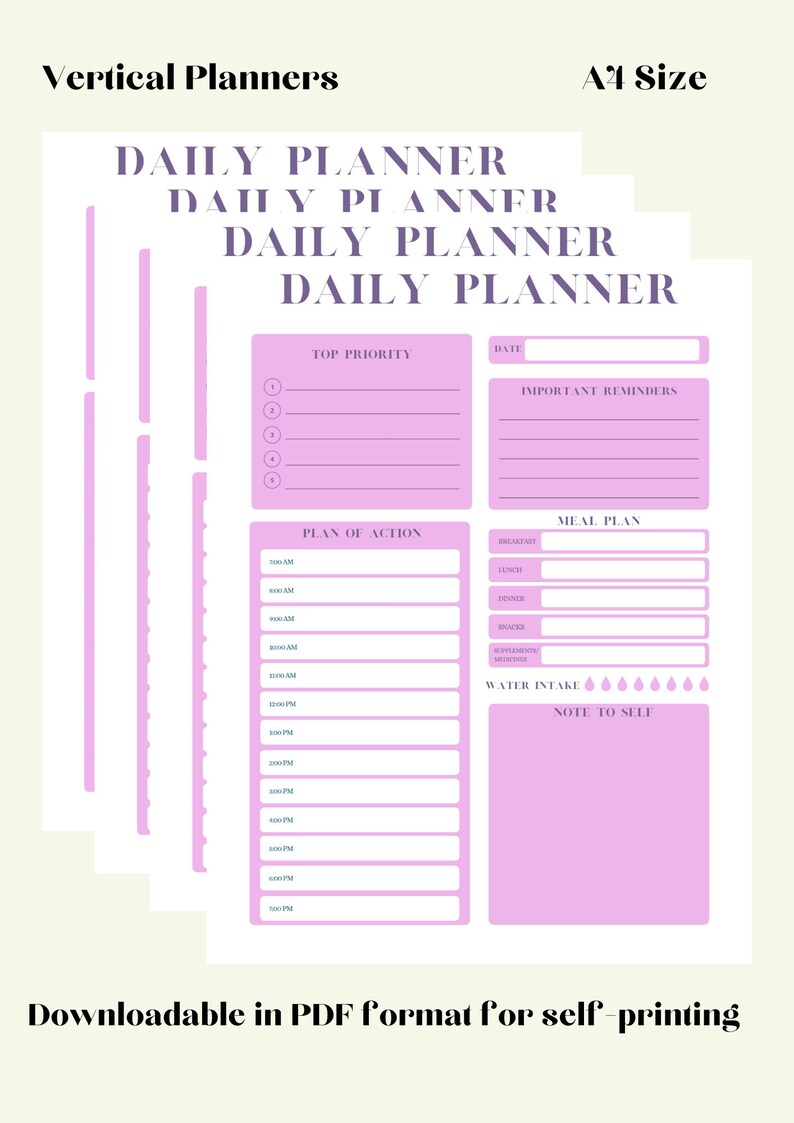 Daily Planner in Purple - Downloadable File - Etsy