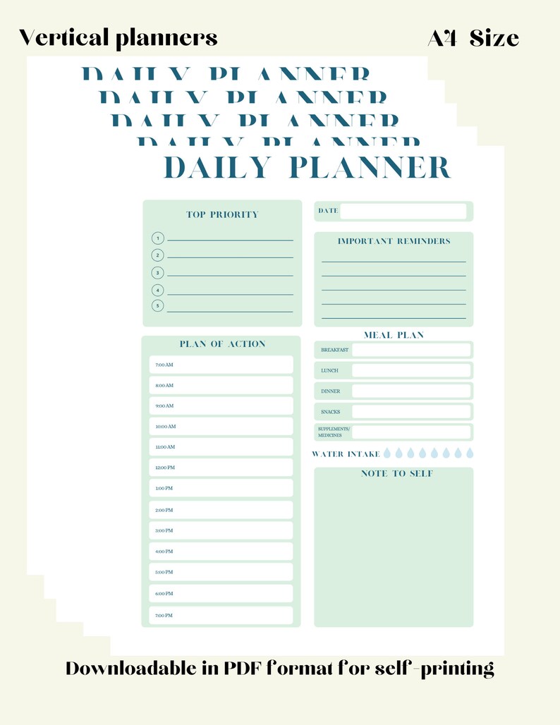 Daily Planner in Blue - Downloadable File - Etsy