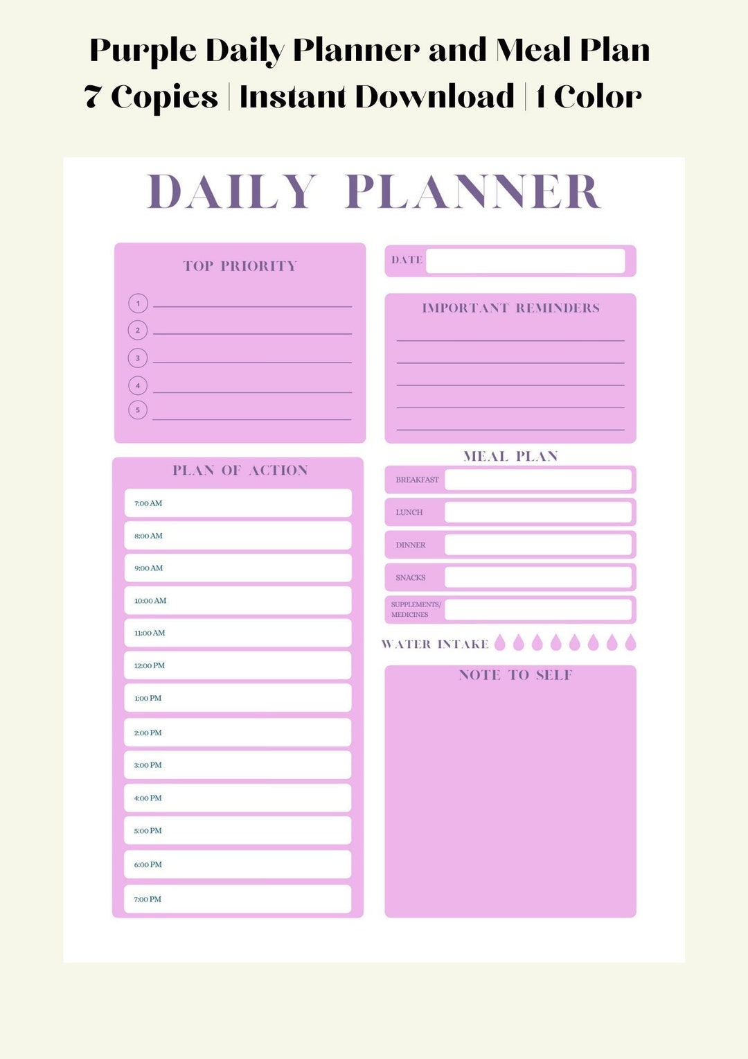 Daily Planner in Purple - Downloadable File - Etsy