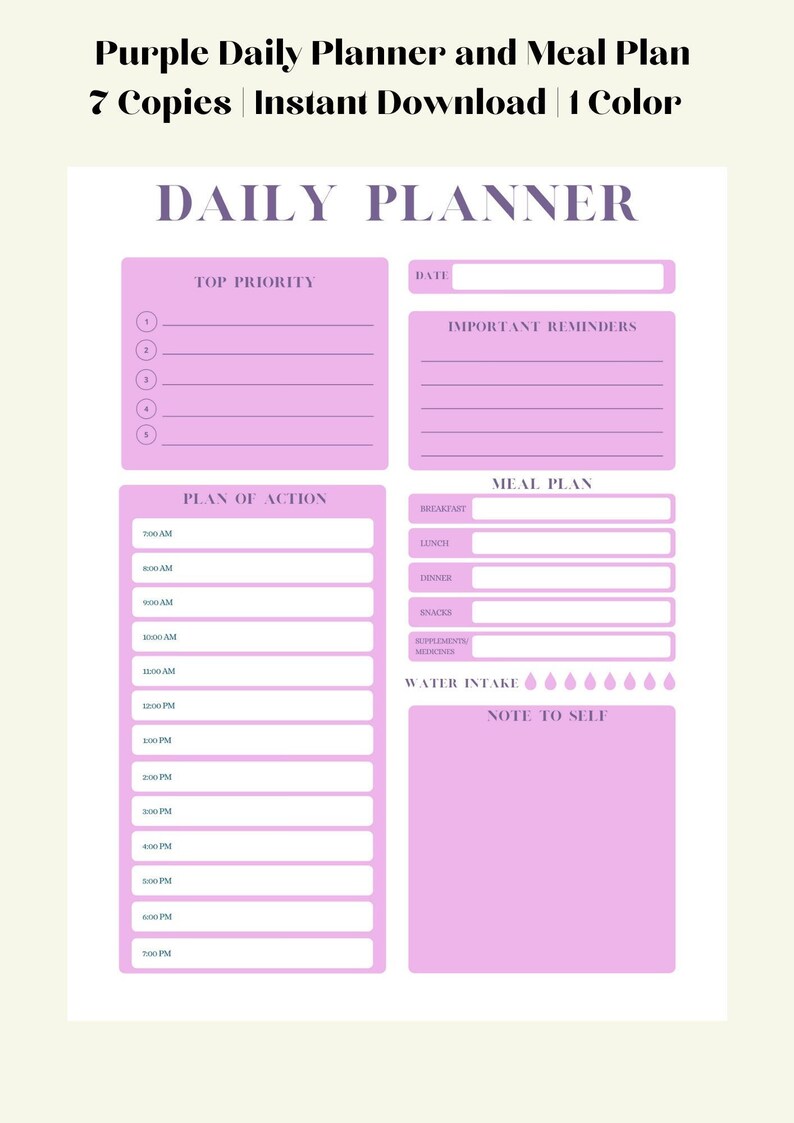 Daily Planner in Purple - Downloadable File - Etsy
