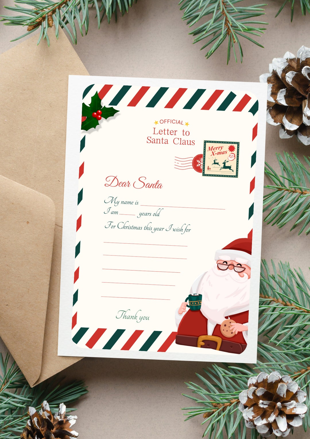 Letter to Santa, Christmas Wish List Letter, Instant Download Print at ...