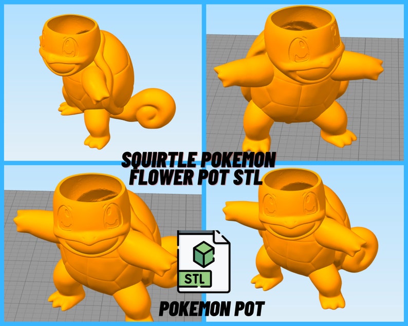 Squirtle Flower Pot Stl File, Squirtle Pokemon Planter Pot Stl ...