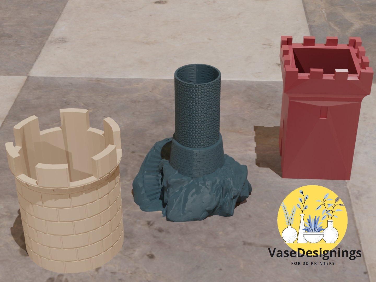 3 Castle Pot Planter Stl File Tower Flower Pot Stl File for | Etsy