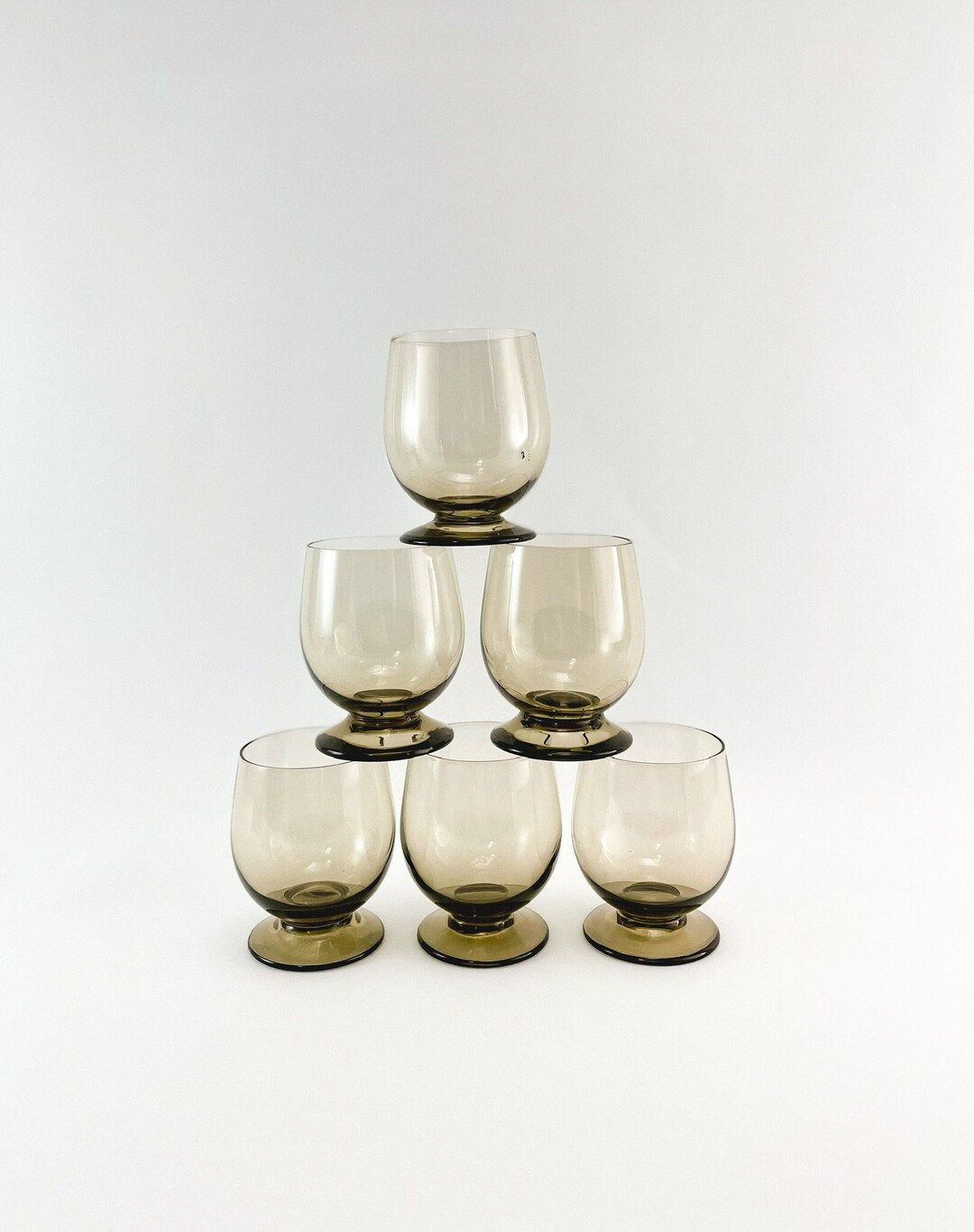 1960s Vintage Set of Sherry / Digestif Glasses. Grey Tempered Glass ...