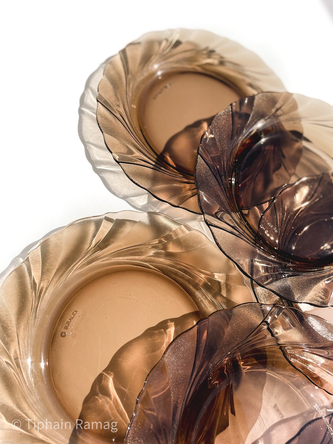 1970s Vintage Set of Brown Smoked Glass Desert Plates. Super Retro With ...