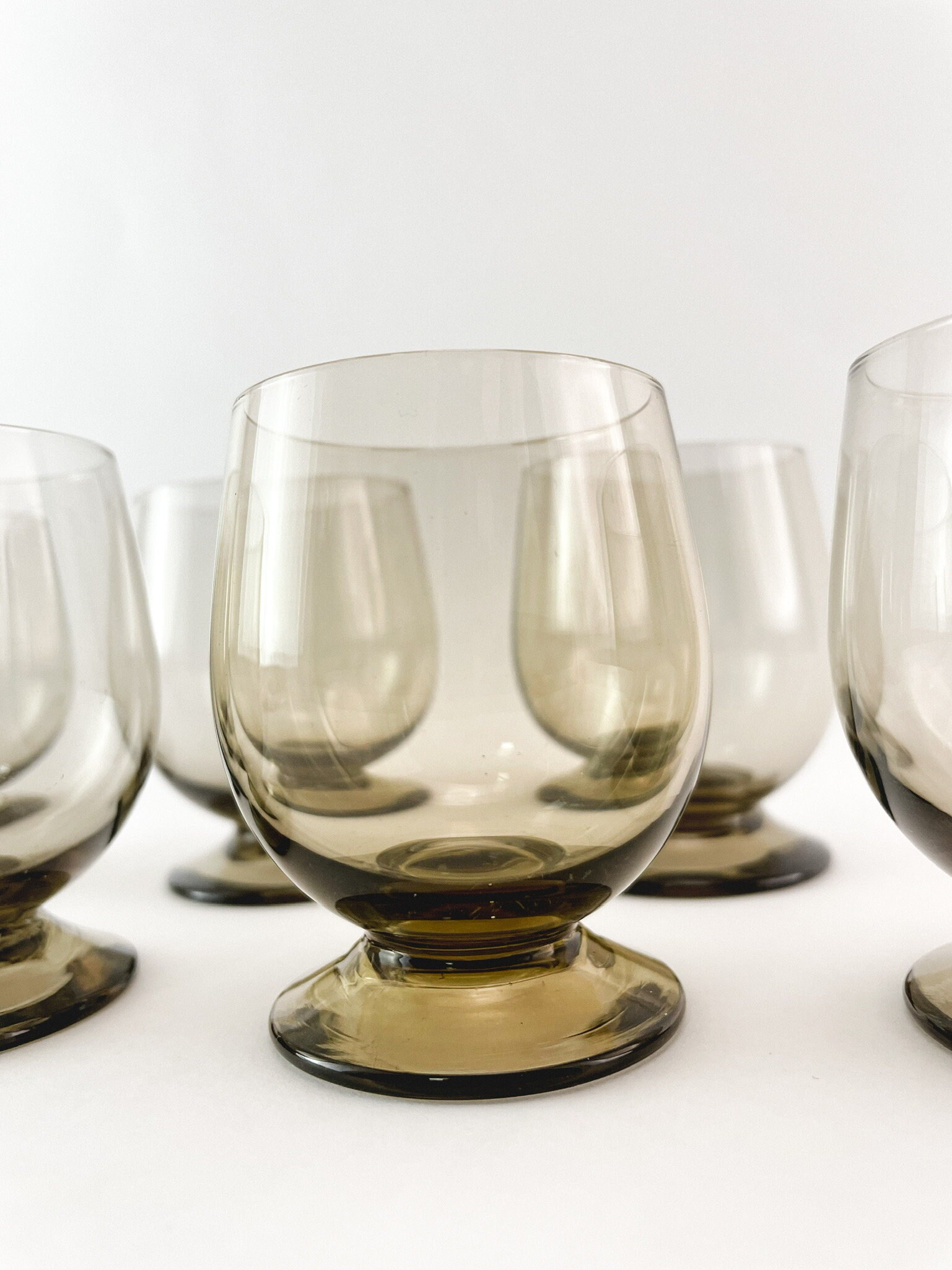 1960s Vintage Set of Sherry / Digestif Glasses. Grey Tempered Glass ...