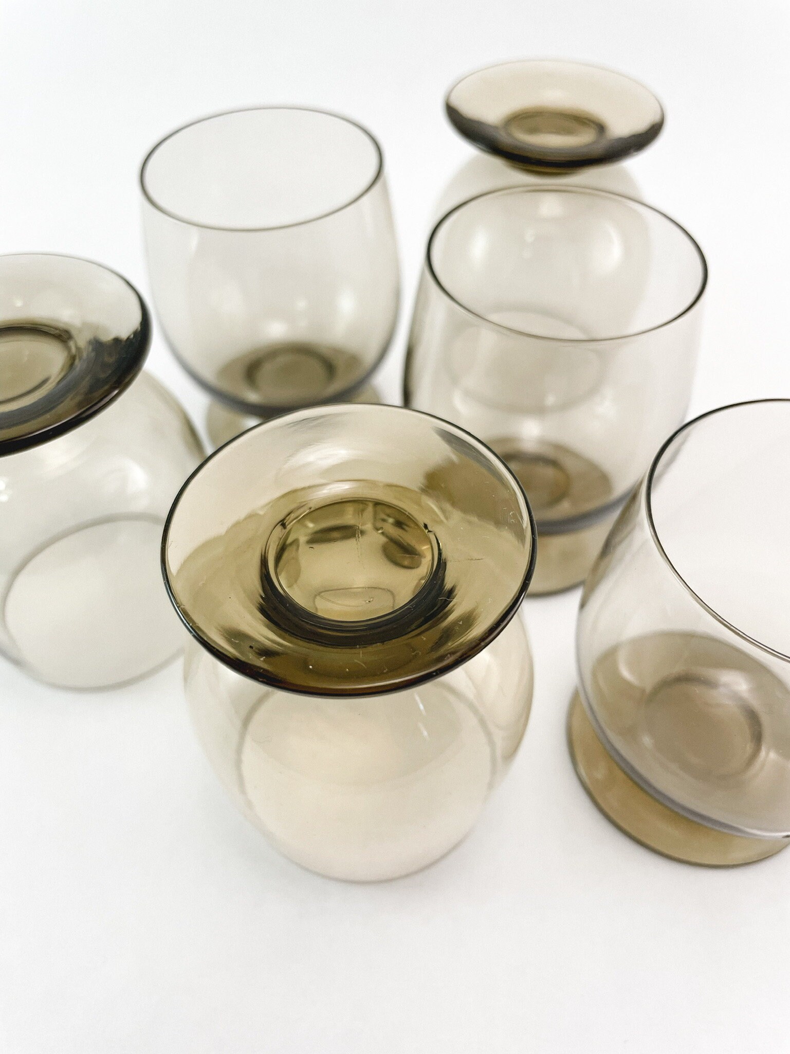 1960s Vintage Set of Sherry / Digestif Glasses. Grey Tempered Glass ...