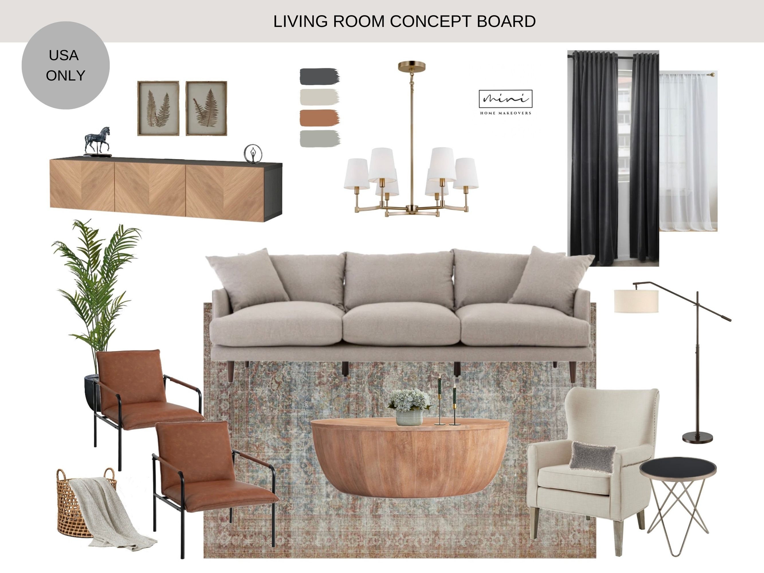 Living Room | Pre-styled Concept Board With Shopping List (USA ...