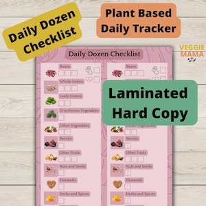 Pink Daily Dozen Checklist Laminated Hard Copy Plant Based Tracker 8.5 ...
