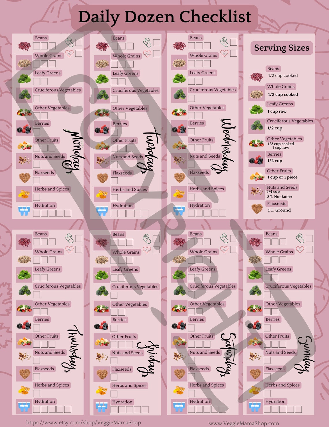 UPDATED! 7 Day Daily Dozen Checklist Digital Download in Pink - Etsy