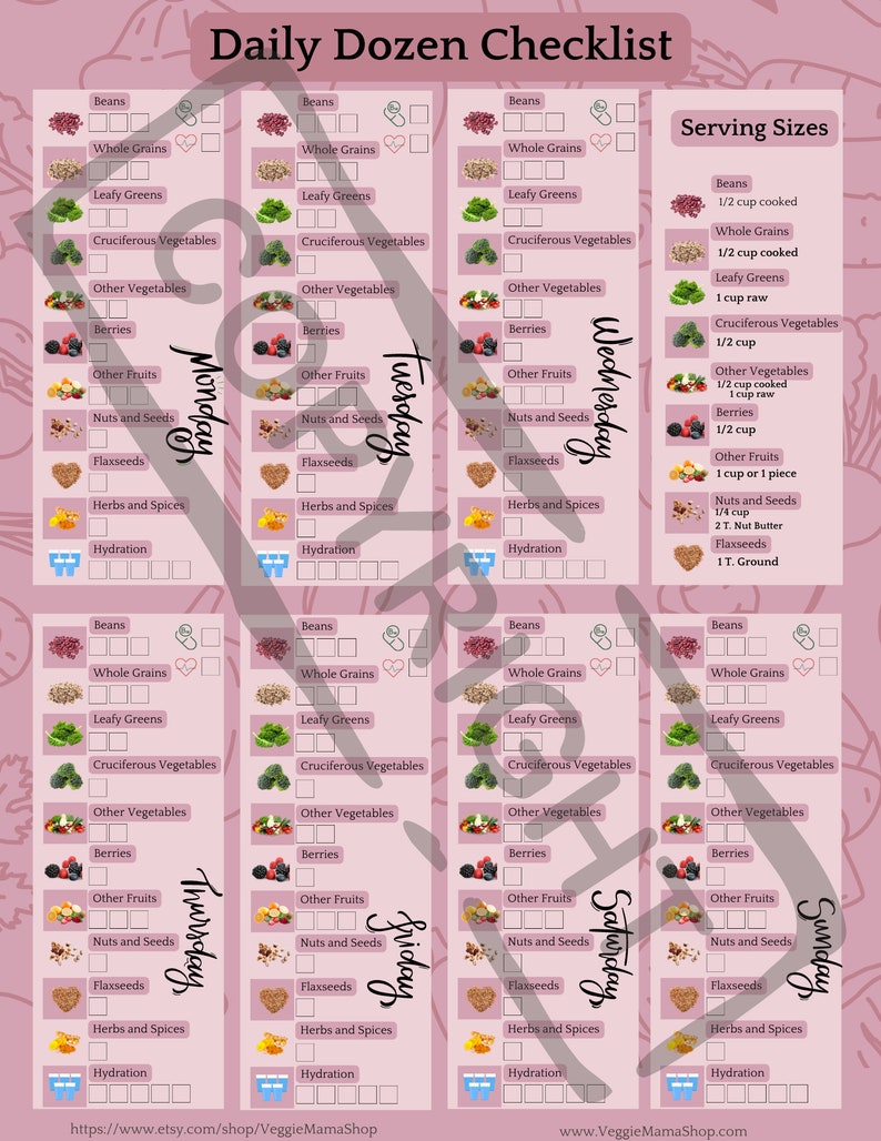 UPDATED! 7 Day Daily Dozen Checklist Digital Download in Pink - Etsy