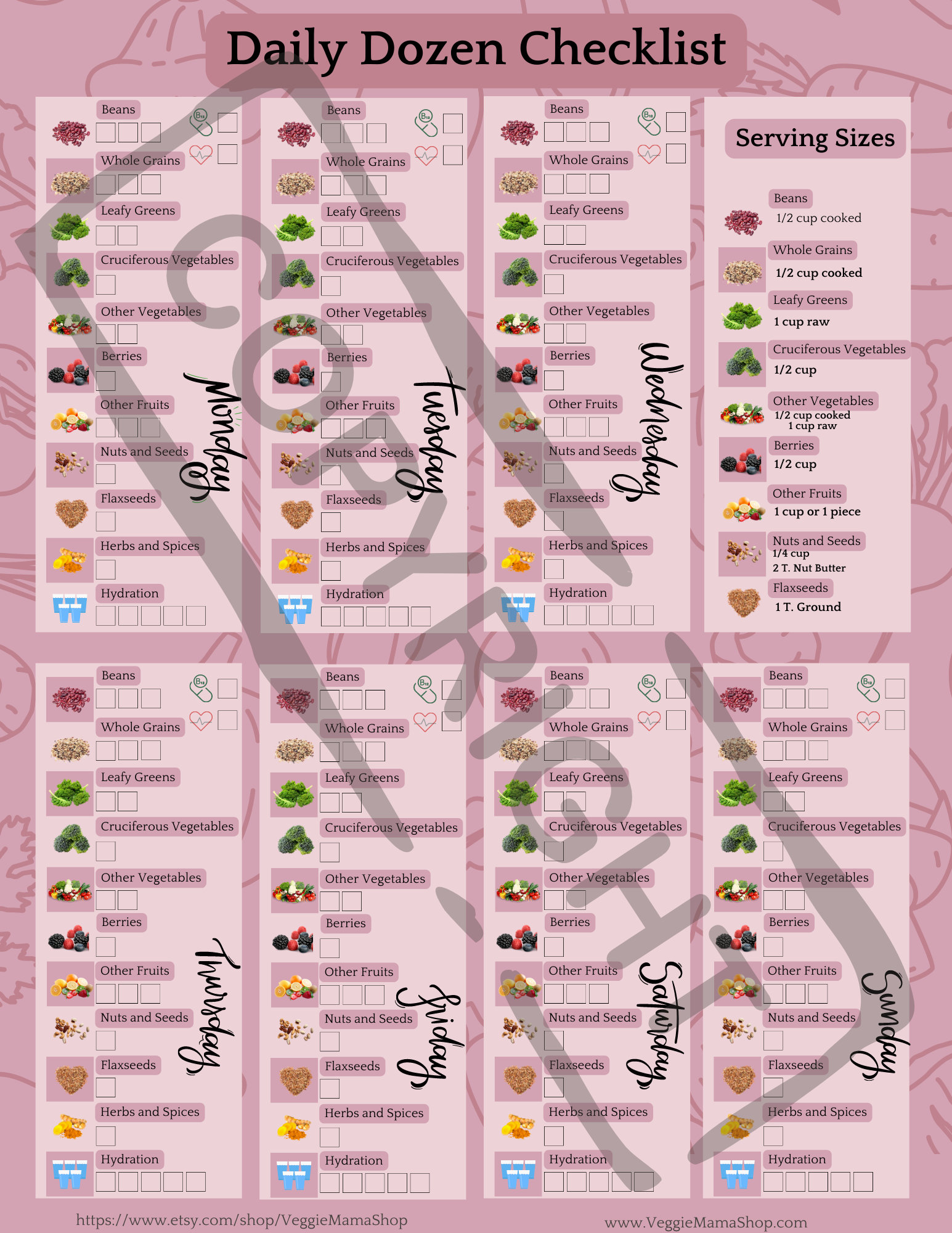 UPDATED! 7 Day Daily Dozen Checklist Digital Download in Pink - Etsy
