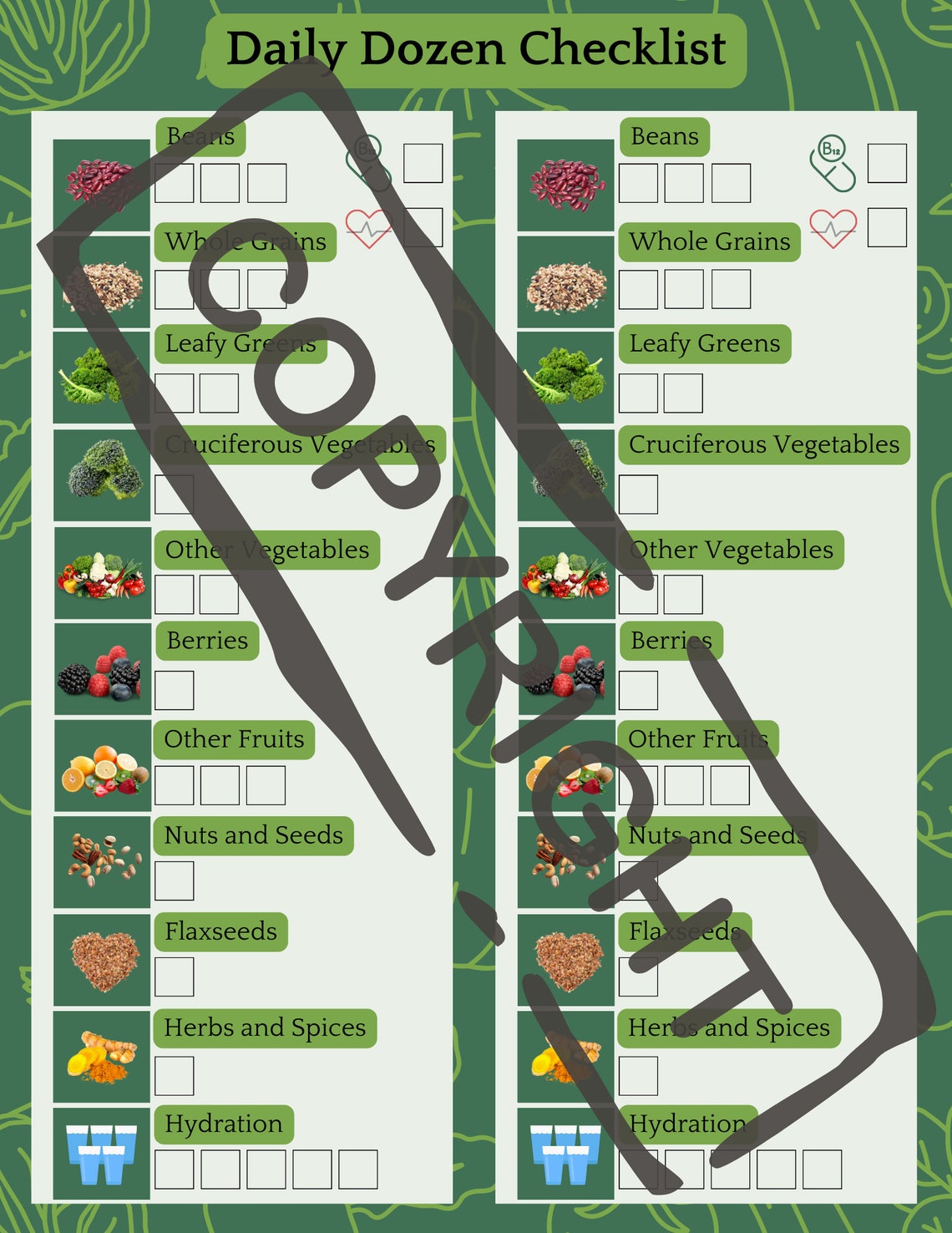 Daily Dozen Checklist Digital Download Plant Based Daily Checklist - Etsy