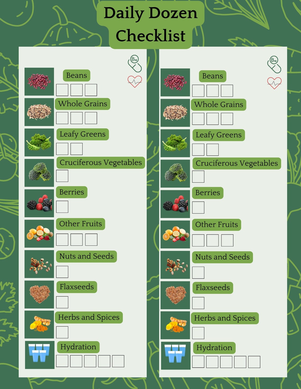 Daily Dozen Checklist Digital Download Plant Based Daily - Etsy