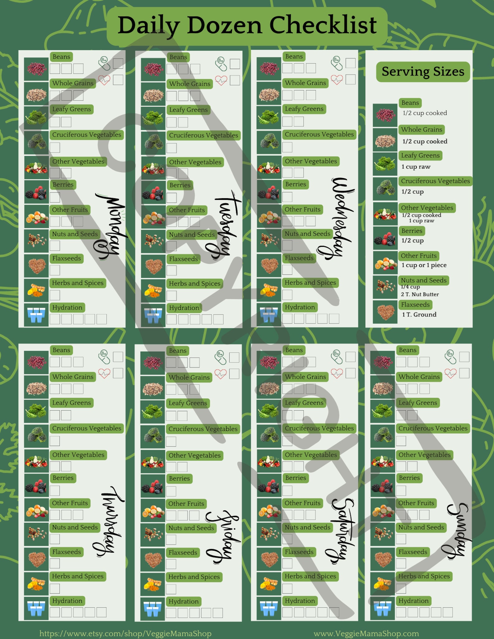UPDATED! 7 Day Daily Dozen Checklist Digital Dowload - Etsy