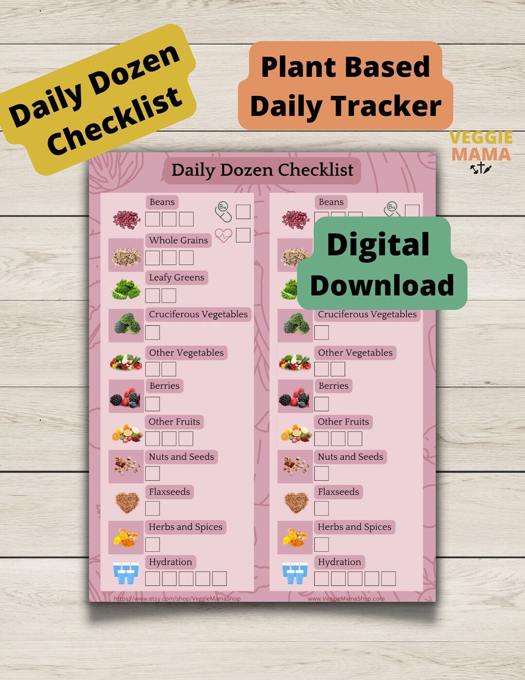 Pink Daily Dozen Checklist Digital Download Plant Based Daily Checklist ...