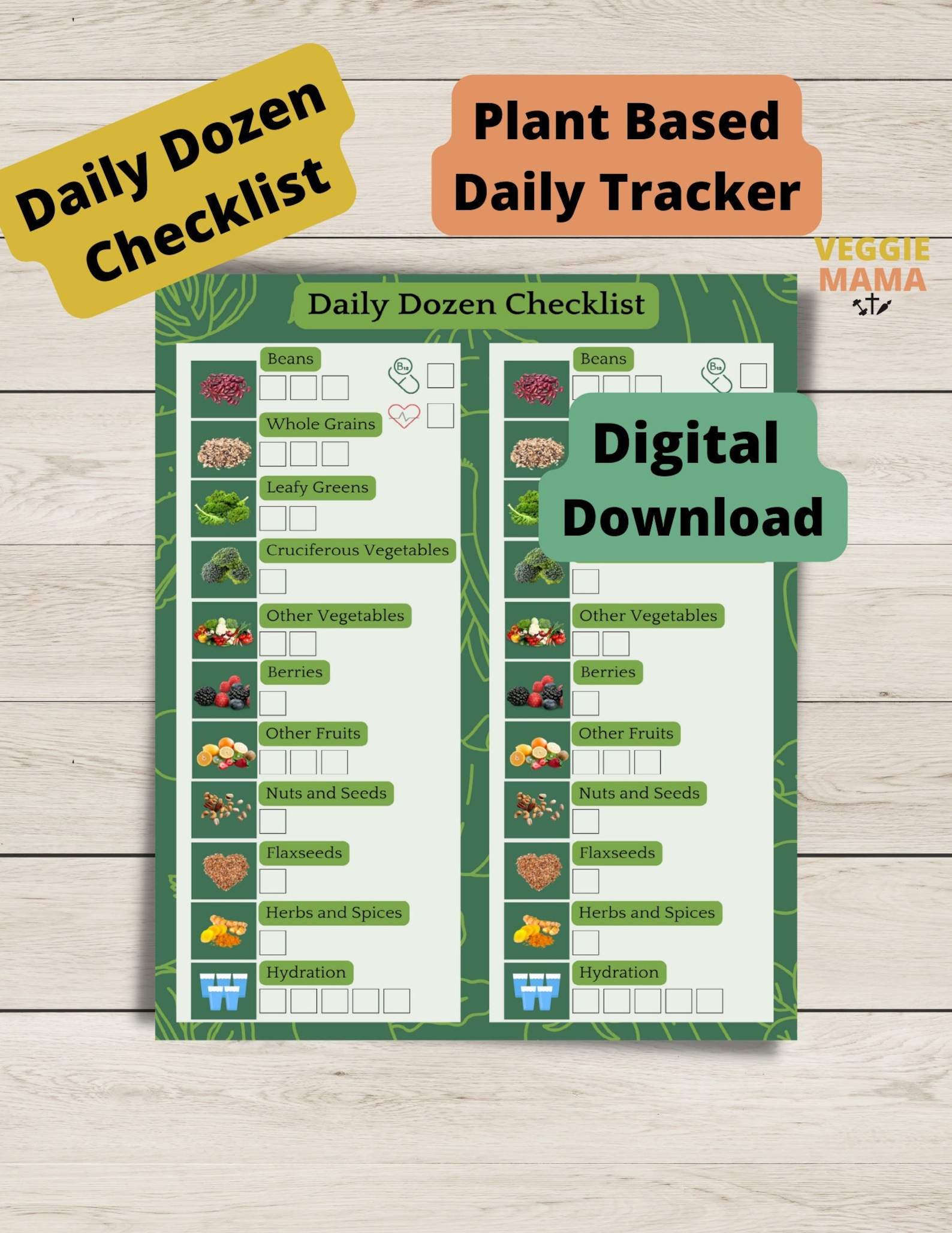 Daily Dozen Checklist Digital Download Plant Based Daily Checklist - Etsy