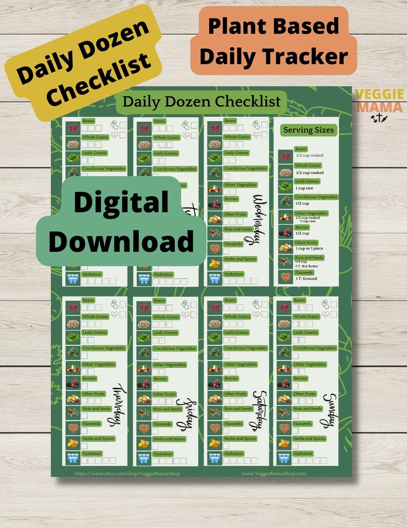 UPDATED! 7 Day Daily Dozen Checklist Digital Dowload - Etsy