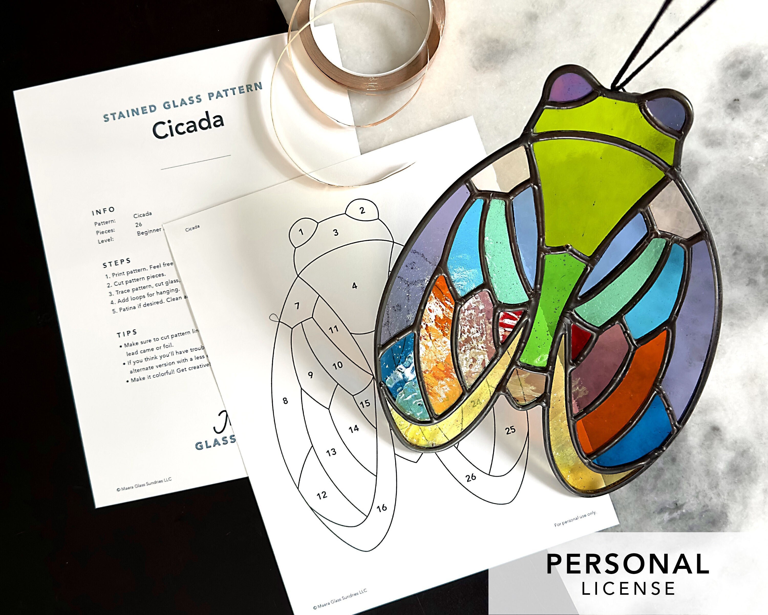 Pattern Cicada for Stained Glass PERSONAL Suncatcher Wing Insect ...