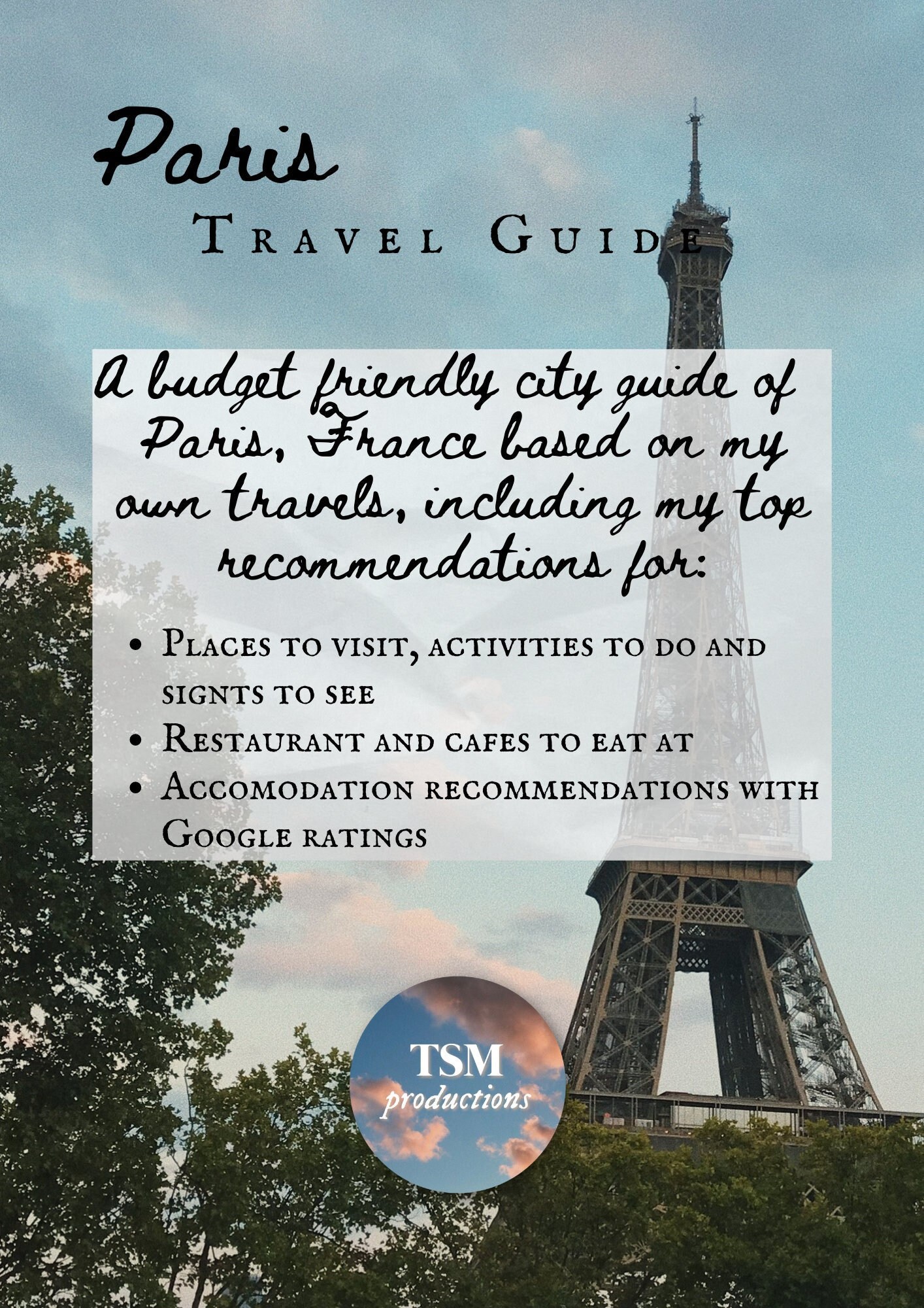 Paris, France Travel Guide Printable // Budget City Break Itinerary ...