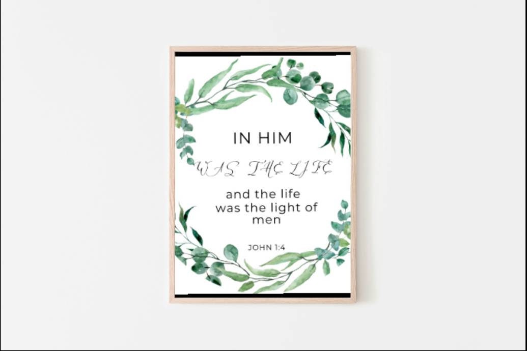 John 1:4 in Him Was the Life Bible Verse Wall Art Baptism Farmhouse ...