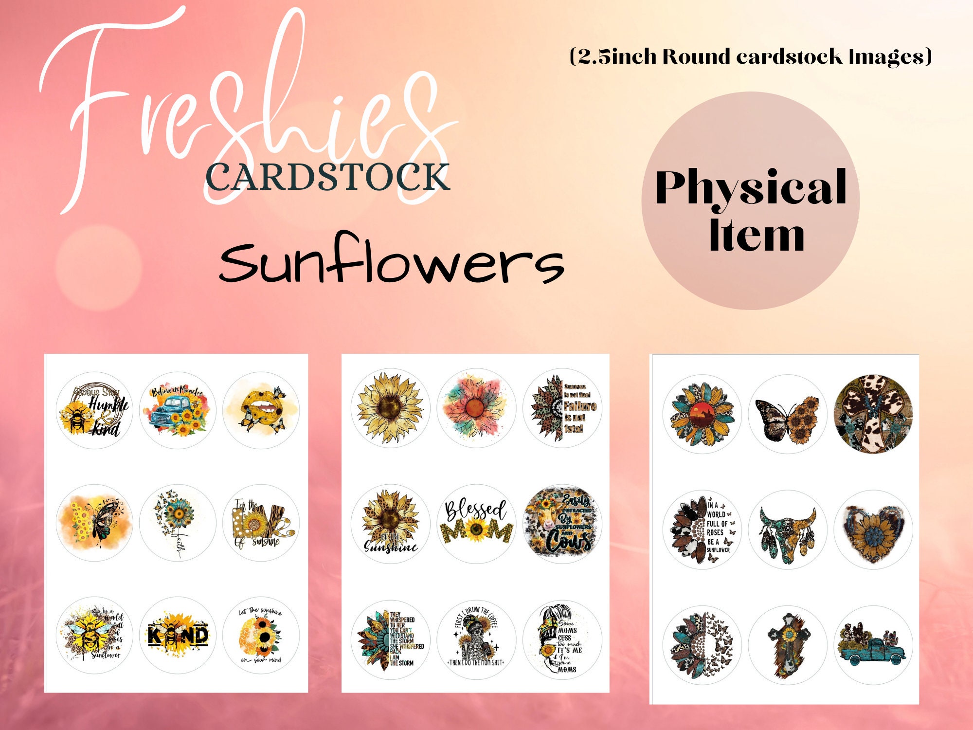 Paper Grab bag 2.5 Round card stock Sunflowers Car Freshies 2.5 ...