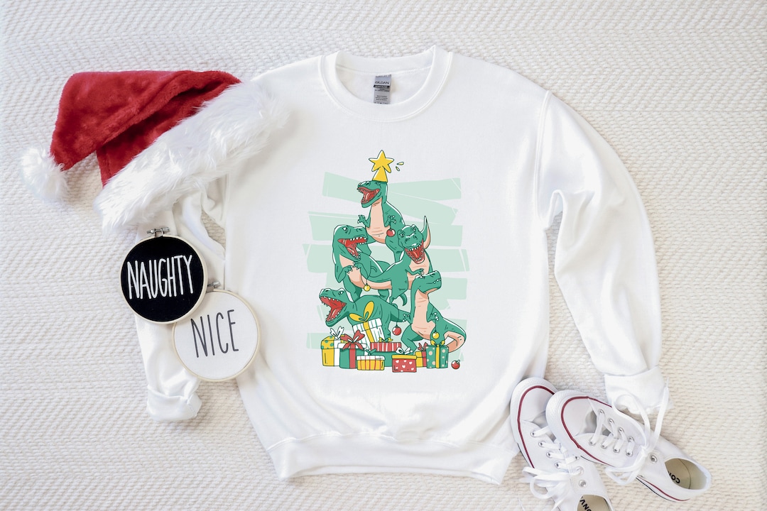 T-rex Christmas Tree Sweatshirt, Kids Dinosaur Christmas Sweater, Funny ...