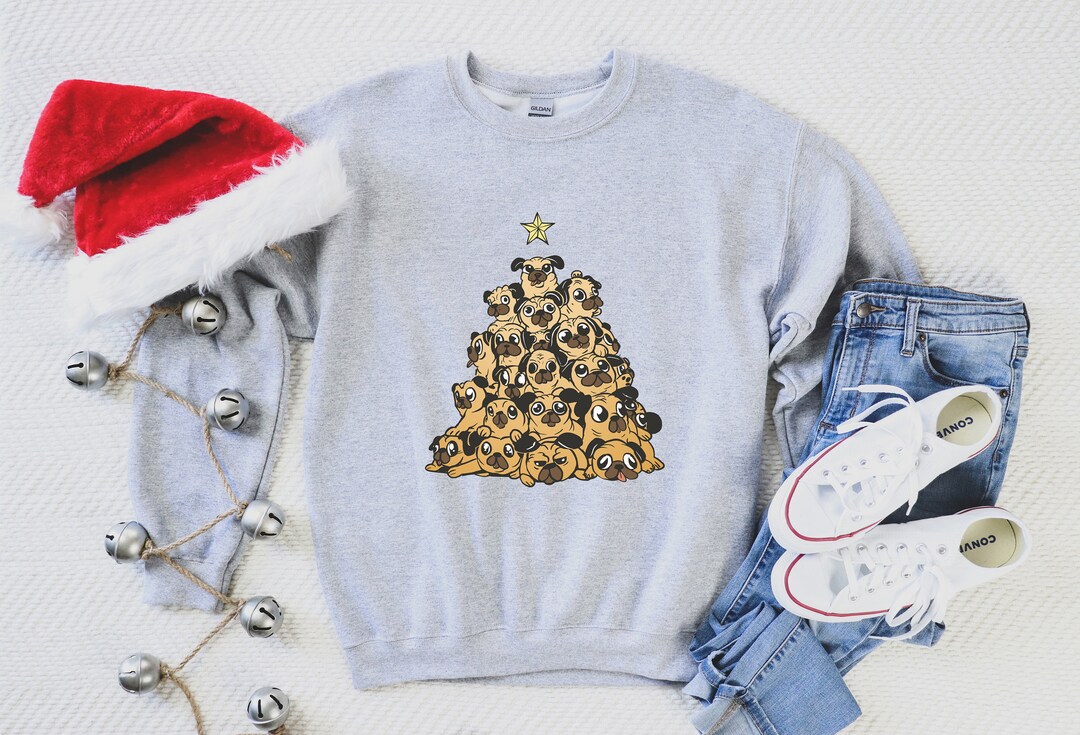 Pugs Christmas Tree Sweatshirt, Funny Pug Xmas Sweater for Fur Parents ...