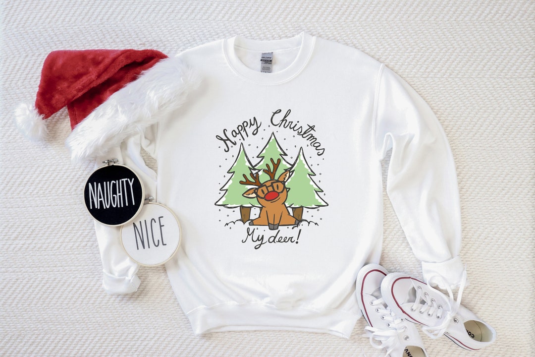 Merry Christmas My Deer Sweatshirt, Christmas Gift, Cute Red Nose ...