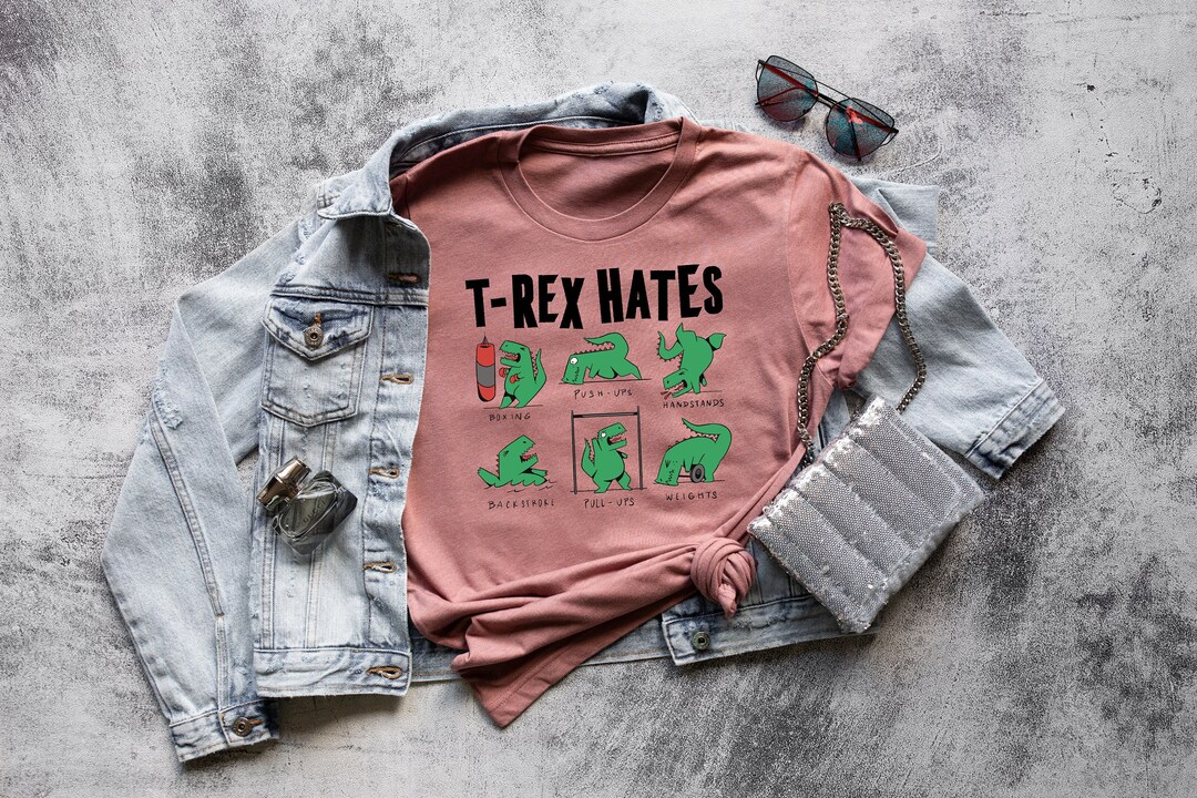 T-rex Hates Push Ups Shirt, Funny Dinosaur Tshirt, Trex Hates Boxing ...