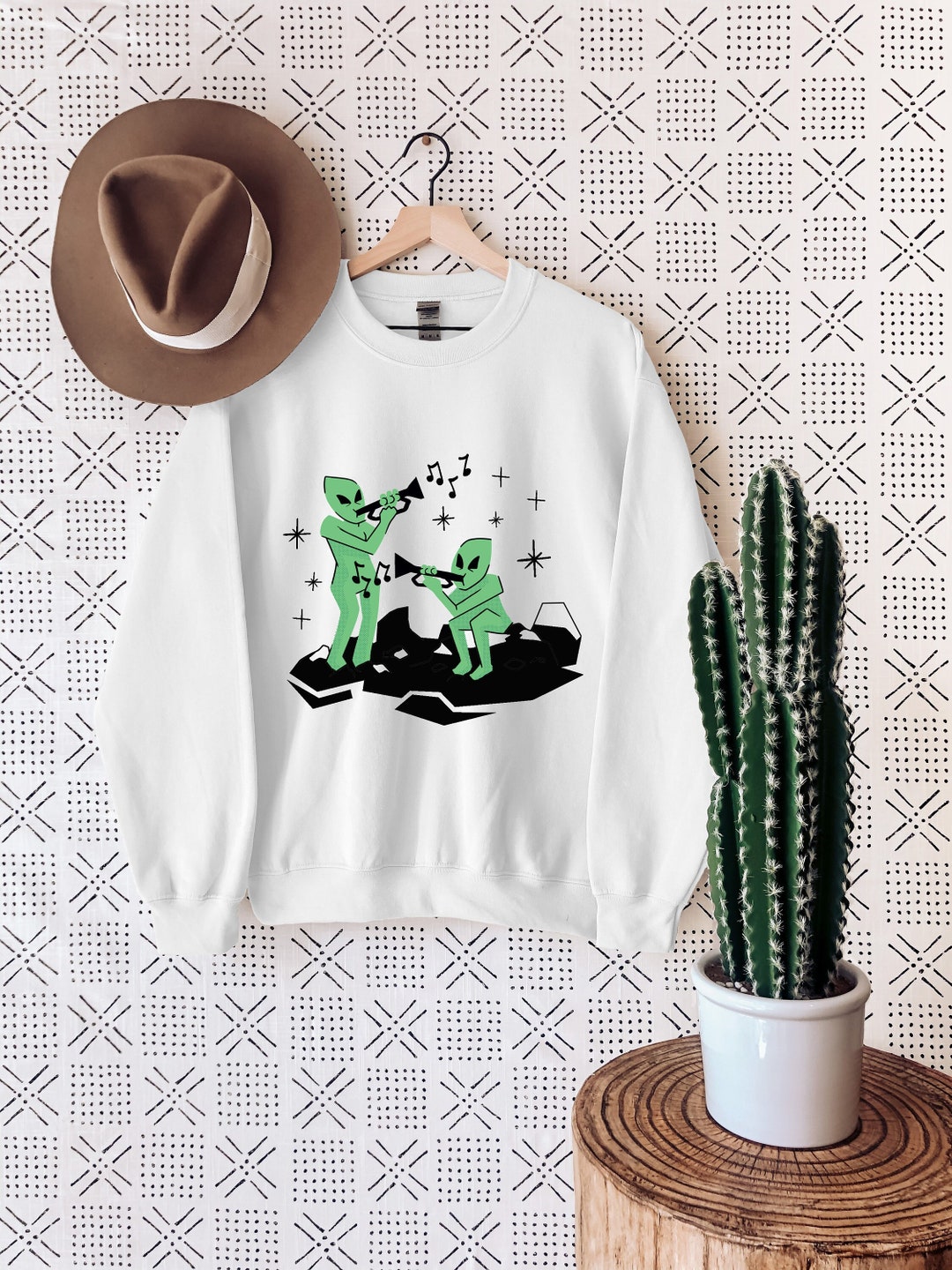 Aliens Playing Trumpet Sweatshirt, Funny Alien Sweater, Mars Sweatshirt ...
