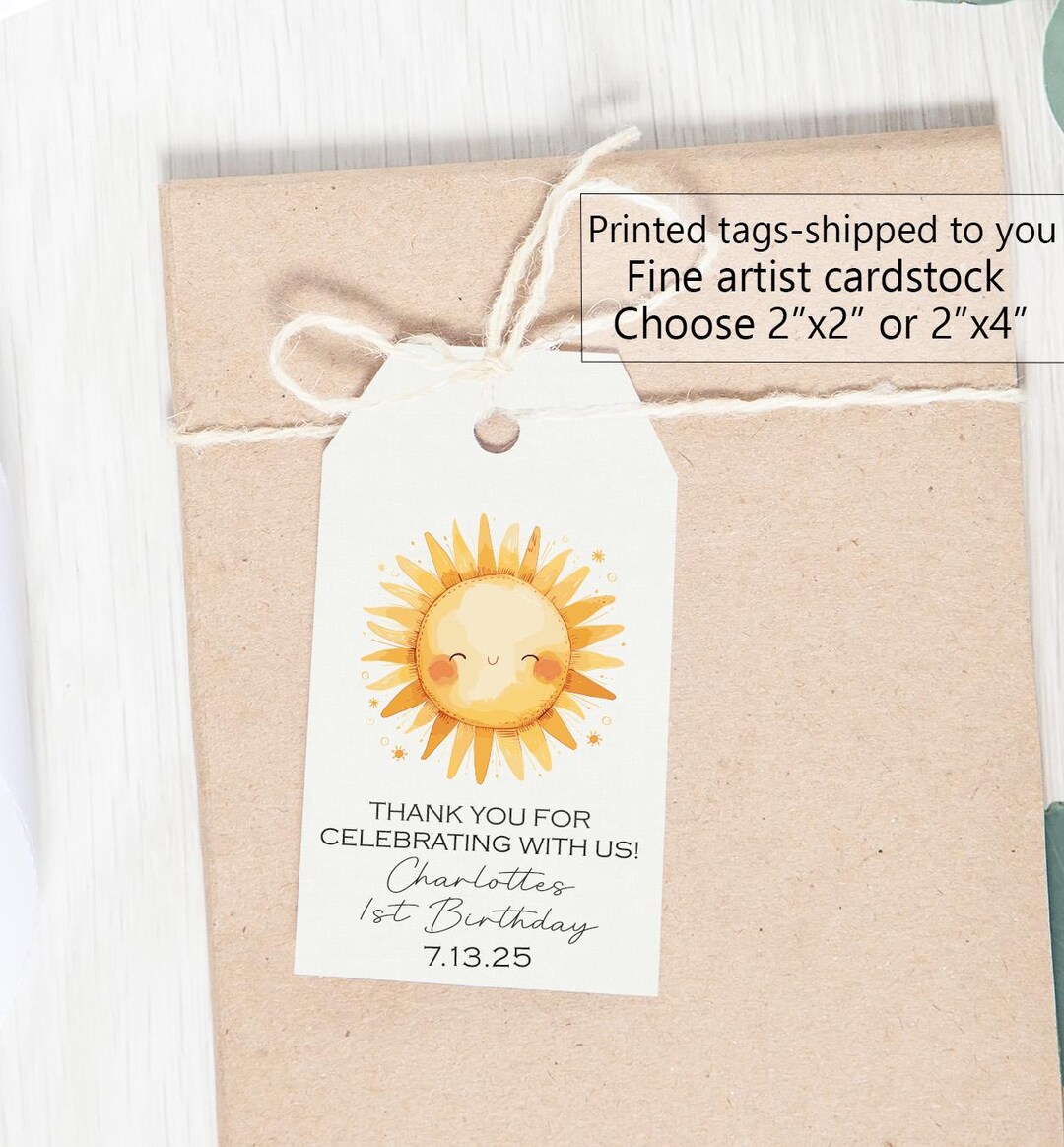 Personalized Sun Birthday Favor Tags, One Around the Sun, Here Comes ...