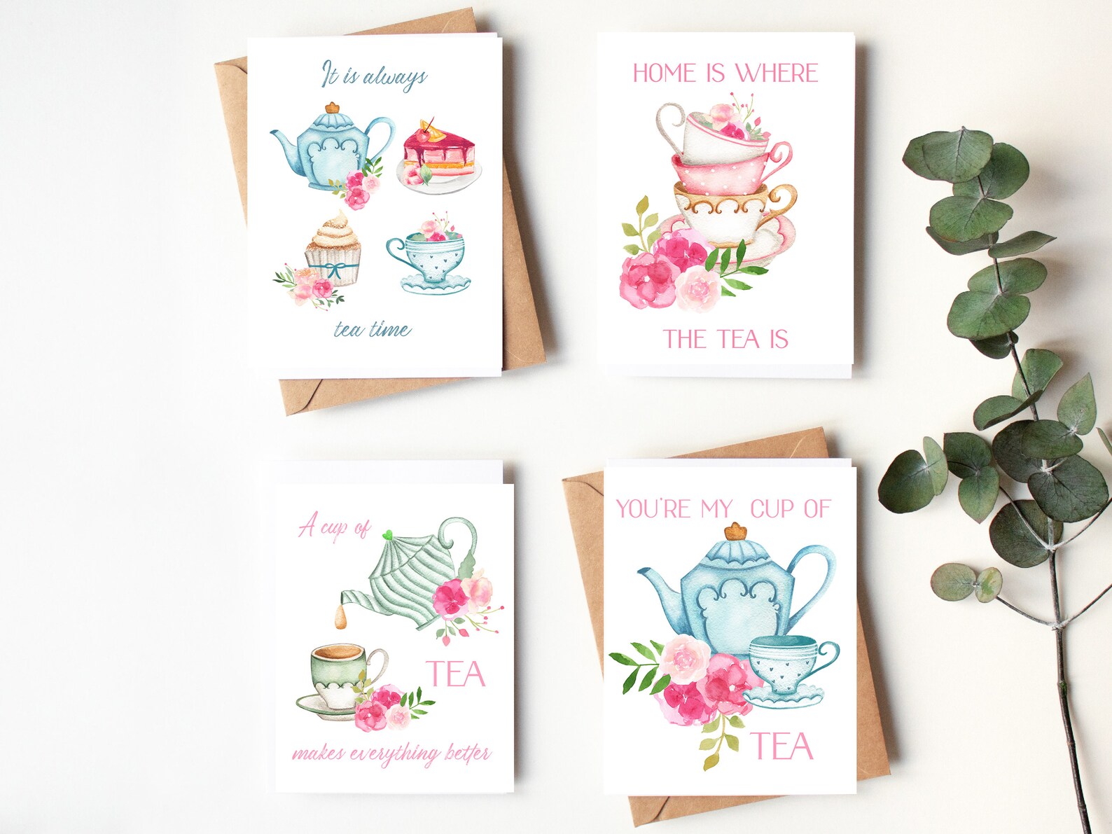 Tea Note Card Set Just Because Tea Card Afternoon Tea Cards - Etsy