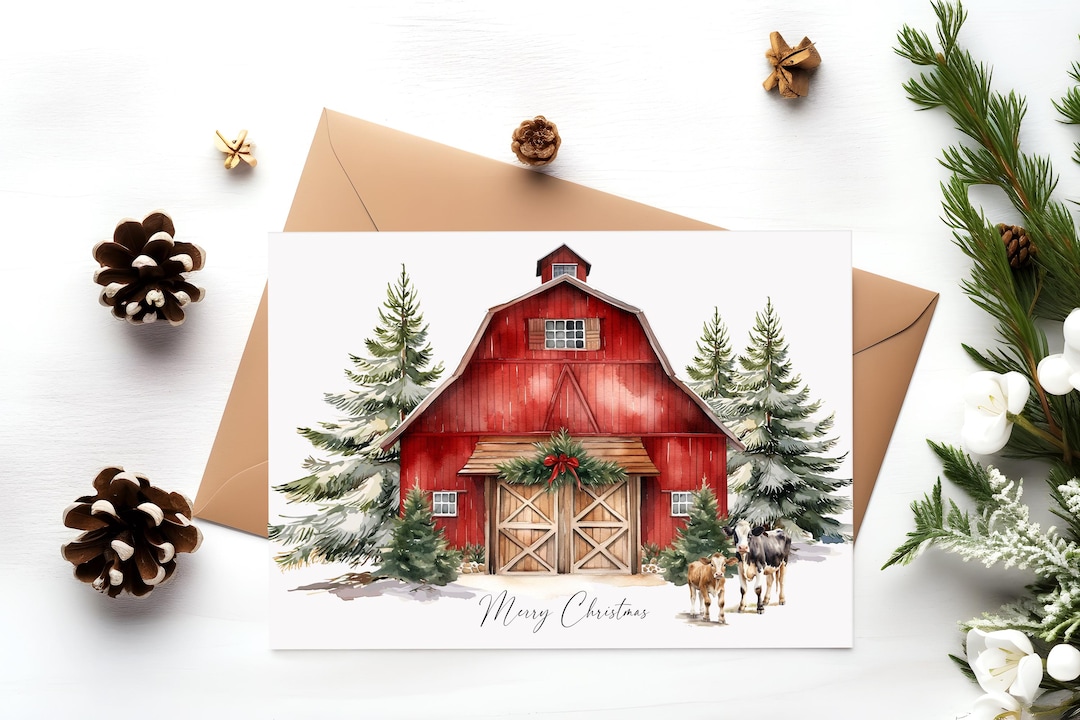 Personalized Red Barn Christmas Cards: Rustic Farmhouse Holiday ...