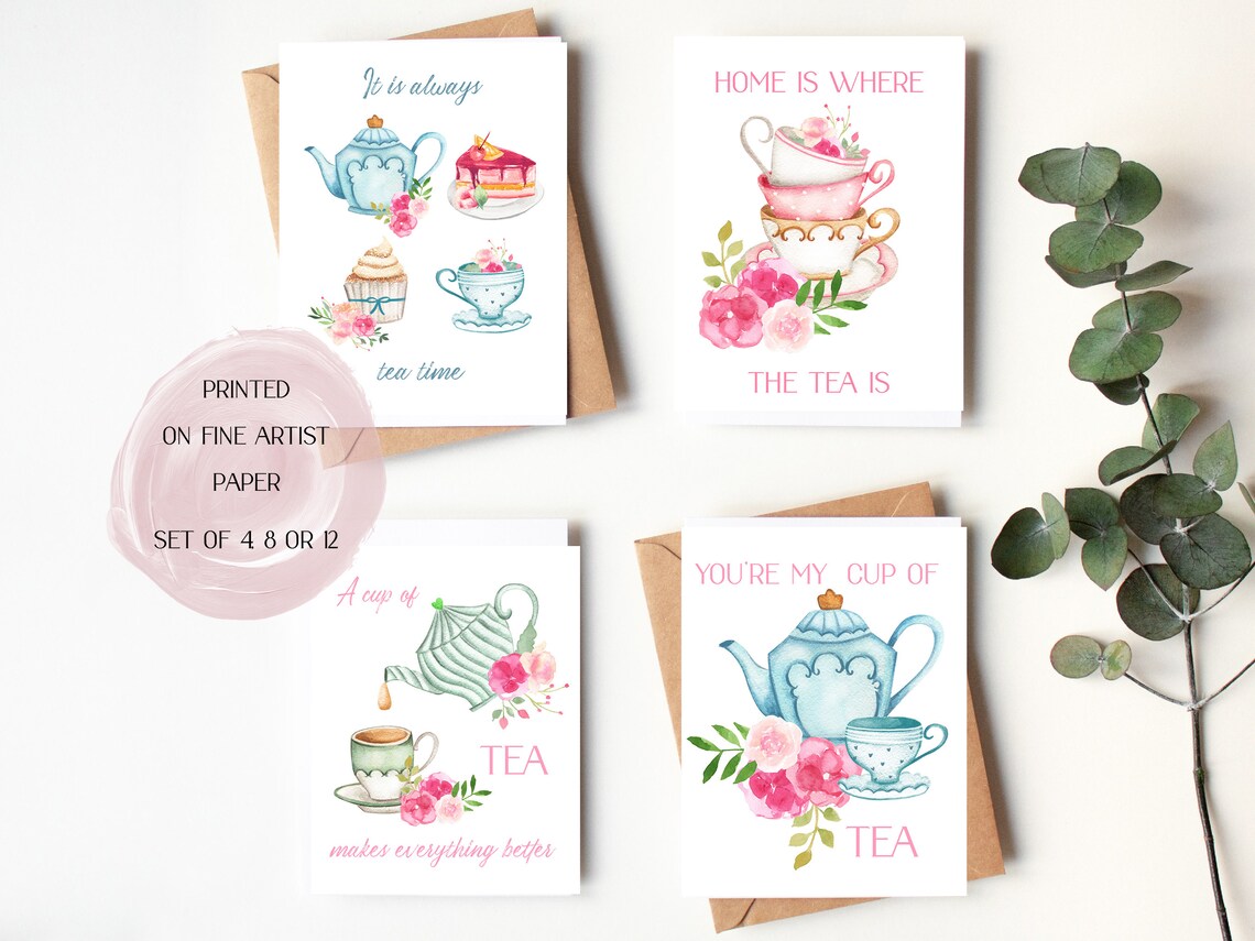 Tea Note Card Set Just Because Tea Card Afternoon Tea Cards - Etsy