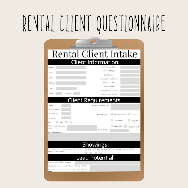 Rental Questionnaire - Etsy