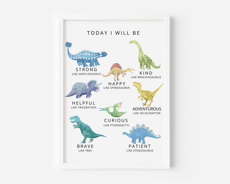 Positive Affirmation Poster for Boys - Dinosaurs Boy's Nursery Poster ...